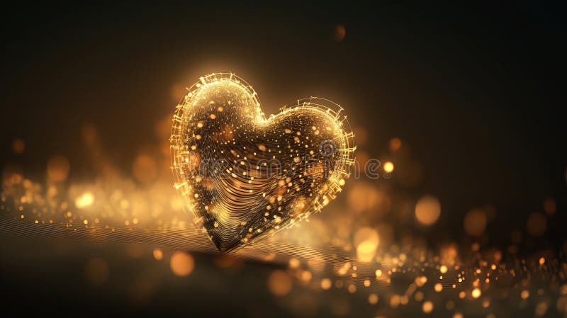 Glowing Golden Heart on Black Background Generative AI Stock Image ...