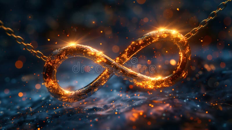 Glowing Golden Infinity Chain with Sparkling Particles. Stock Photo ...