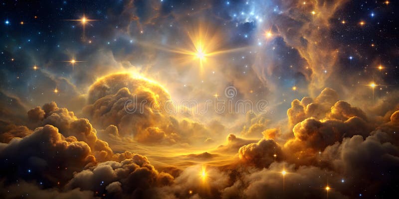 Glowing Golden Nebula Clouds in Deep Space Stock Illustration ...