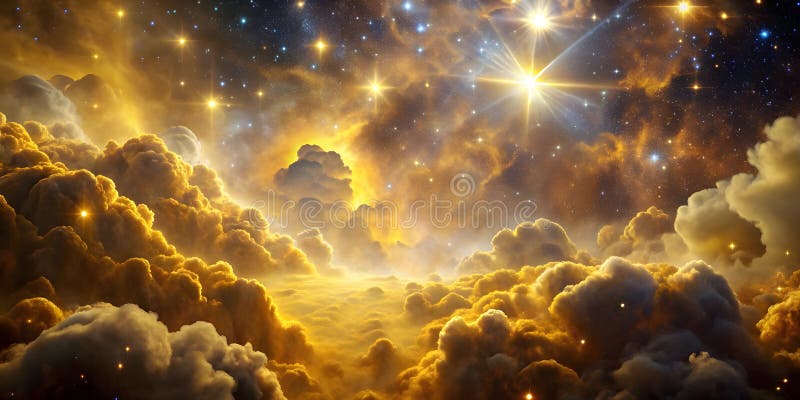 Glowing Golden Nebula Clouds in Deep Space Stock Illustration ...