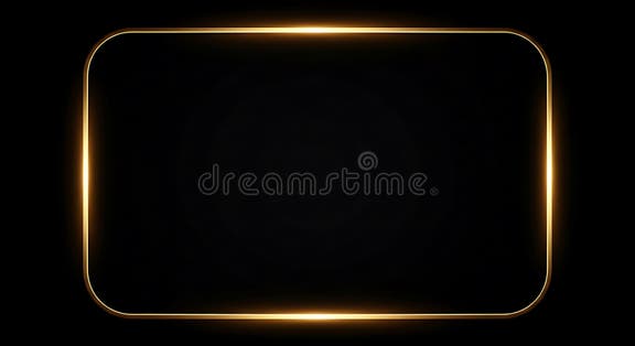 Glowing Golden Neon Border Frame with Rounded Corners Illuminated on ...