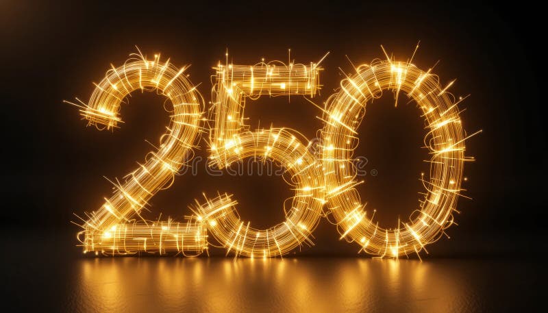 Glowing Golden Number 250 Milestone Celebration Light Effect 3D Render ...