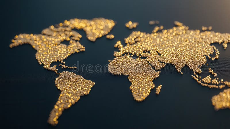 Glowing Golden Particles Forming Interconnected World Map, Representing ...