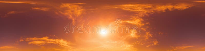 Glowing Golden Red Sunset Sky Panorama. HDR 360 Seamless Spherical ...