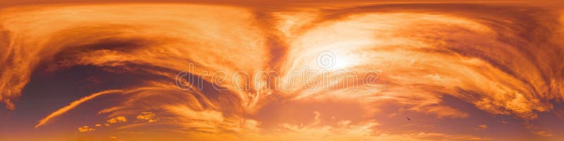 Glowing Golden Red Sunset Sky Panorama. HDR 360 Seamless Spherical ...