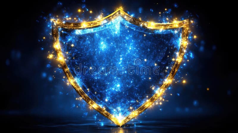 Glowing Golden Shield stock illustration. Illustration of shield ...