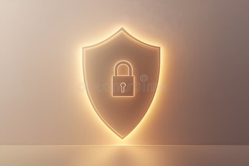 Glowing Golden Shield with a Glowing Lock Icon Representing Digital ...