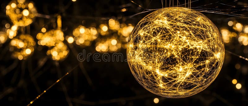 Glowing Golden Sphere Abstract Night Lightscape Royalty Free Image ...