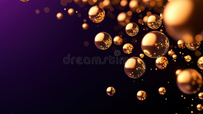 Glowing Golden Spheres Floating Against Dark Background with Abstract ...