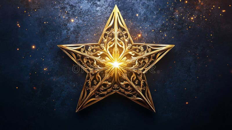 Glowing Golden Star on Dark Textured Background Stock Illustration ...