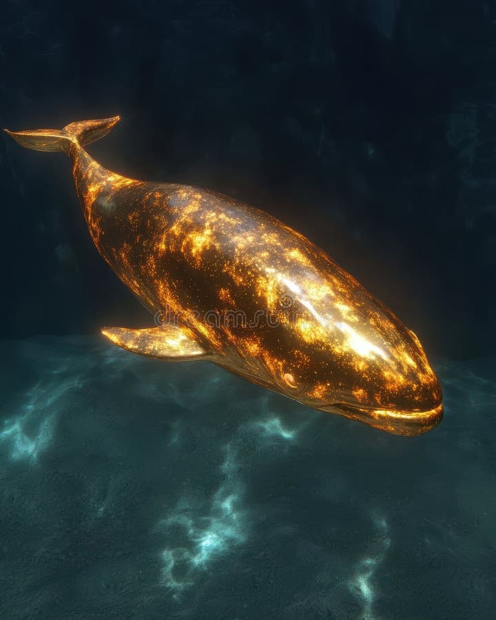 Glowing Golden Whale in Deep Ocean Stock Illustration - Illustration of ...