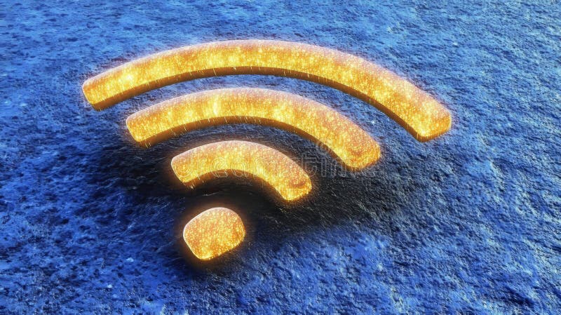 Glowing Golden WiFi Symbol on Blue Digital Background, Wireless ...