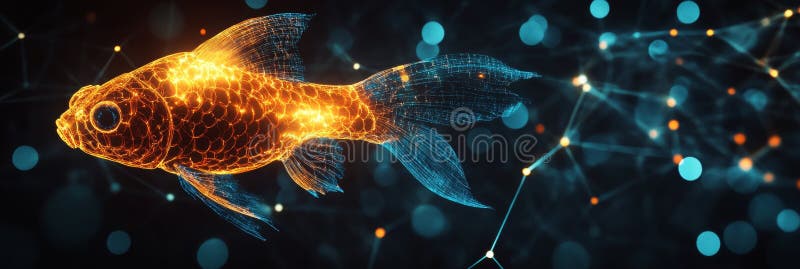 Glowing Goldfish in Digital Space Represents a Futuristic Blend of ...