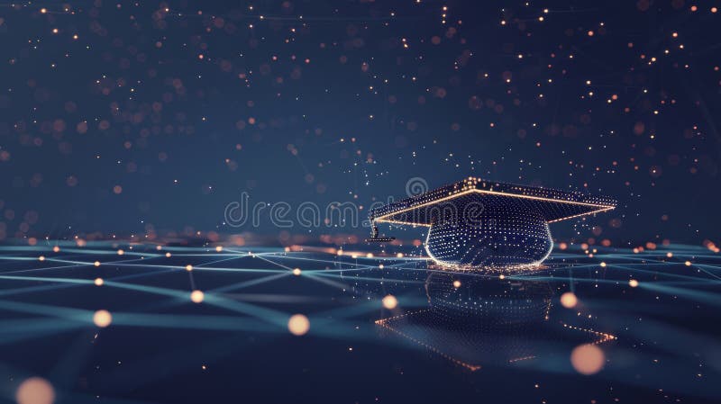Glowing Graduation Cap Floating Above Network Grid, Symbolizing ...