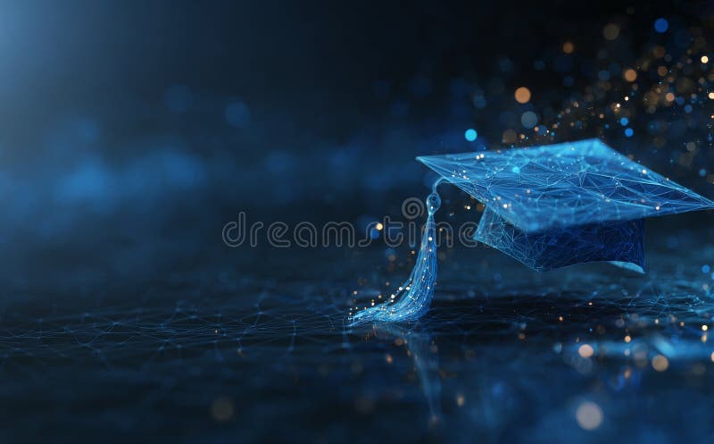 A Glowing Graduation Cap Set Against a Dark Background, Complete with ...