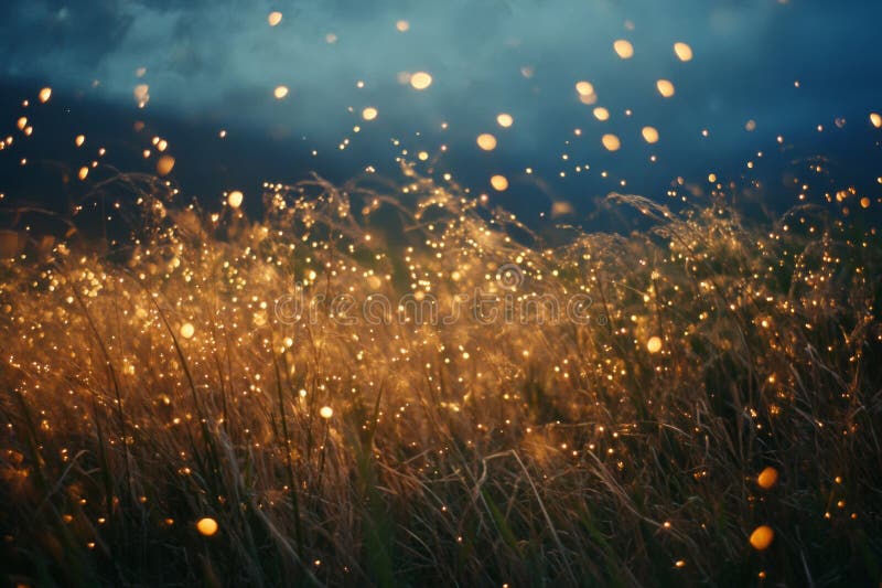 Glowing Grass Field with Defocused Lights Stock Illustration - Illustration of grass, landscape ...