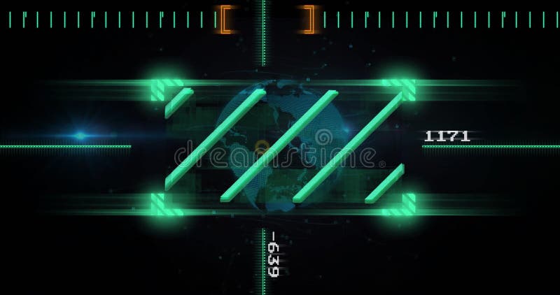 Glowing Green Bars and Numbers Image Over Rotating Globe in Dark ...