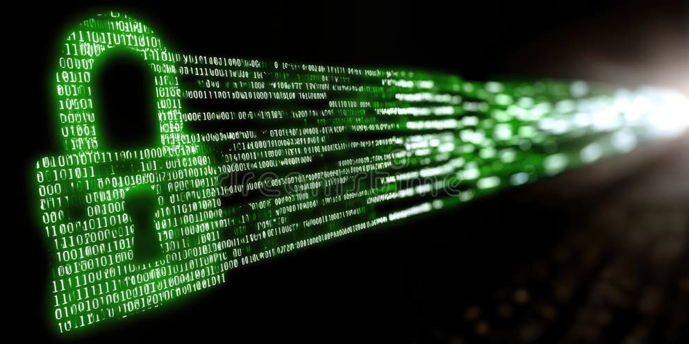 Generative AI Glowing Green Binary Code Forming a Padlock Shape ...