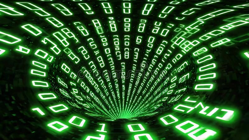 Glowing Green Binary Code Forms a Digital Tunnel, Visualizing Data Flow and Cyberspace Stock ...