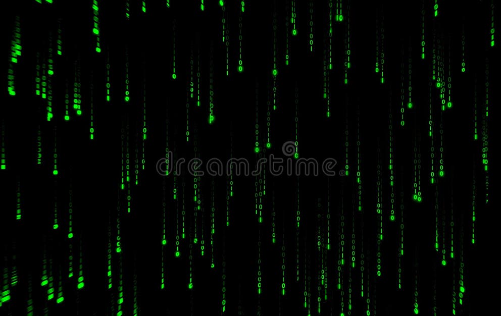 Glowing Green Binary Code Overlay on Black Background, Digital Data ...