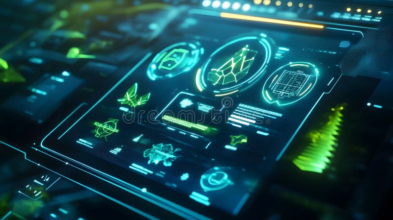 Glowing Green and Blue Futuristic Digital Interface Displaying Data Stock Illustration ...