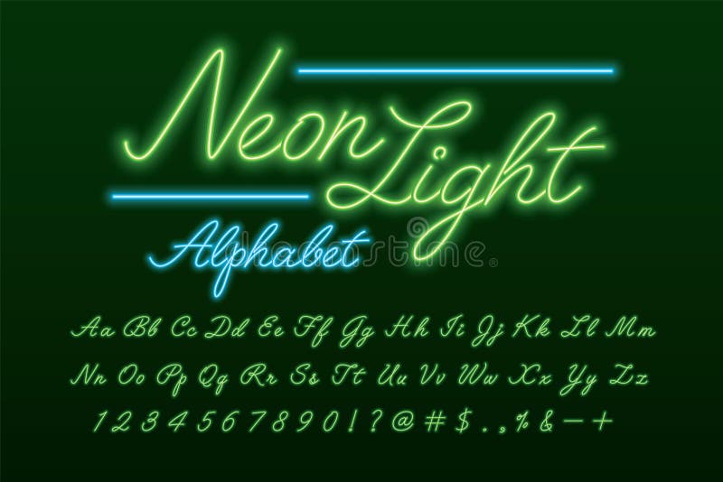 Neon light script font stock vector. Illustration of calligraphy ...