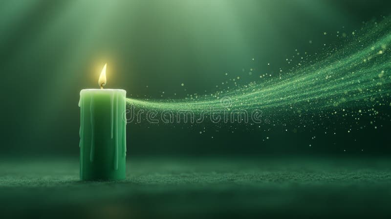 Glowing Green Candle Serene Flame Illuminates Peaceful Setting with ...