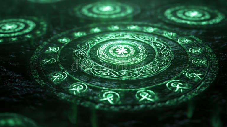 Glowing Green Celtic Knotwork Circles Shamrock Design Stock ...