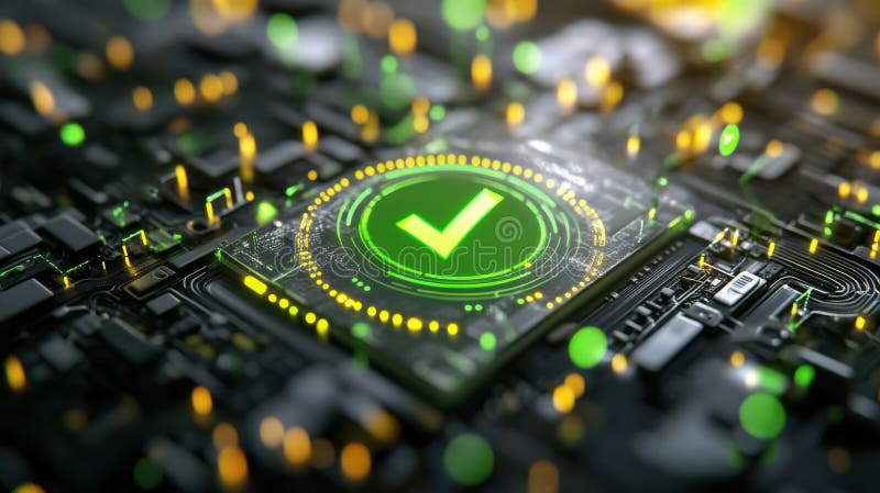 A Glowing Green Checkmark Illuminates the Center of a Horizontal ...