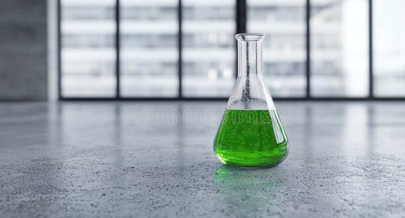 Glowing Green Chemical Solution in Laboratory Flask Stock Illustration ...