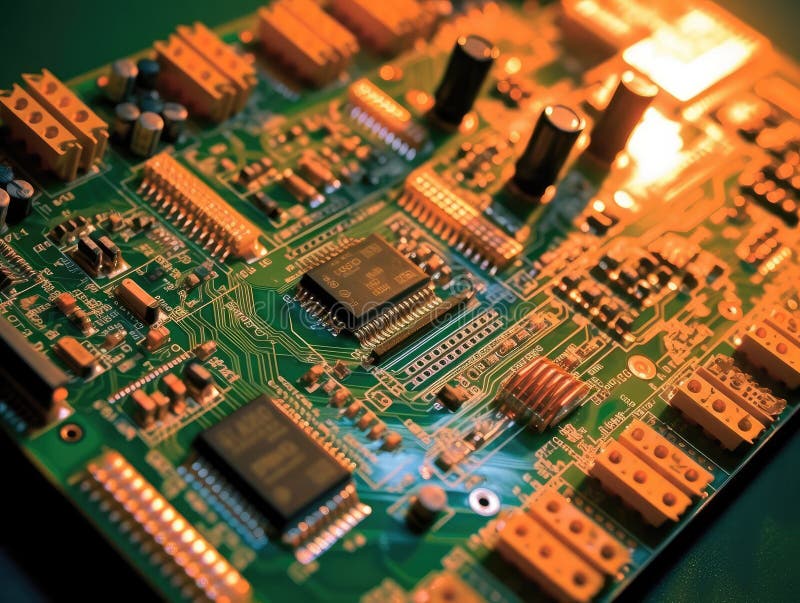 Glowing Green Circuit Board with Electronics Closeup Stock Illustration ...