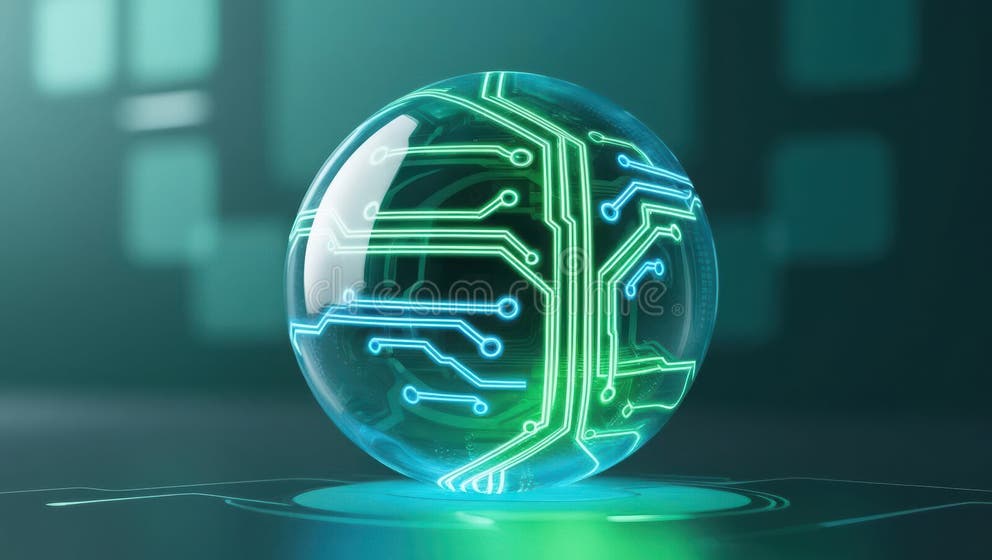 Glowing Green Circuit Board Sphere Featuring Illuminated Pathways ...