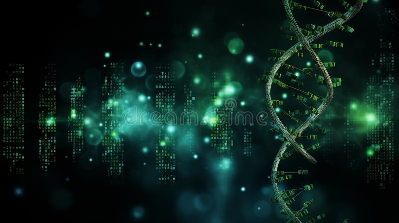 Glowing Green Code Weaves through Human DNA, Showcasing Marriage of ...