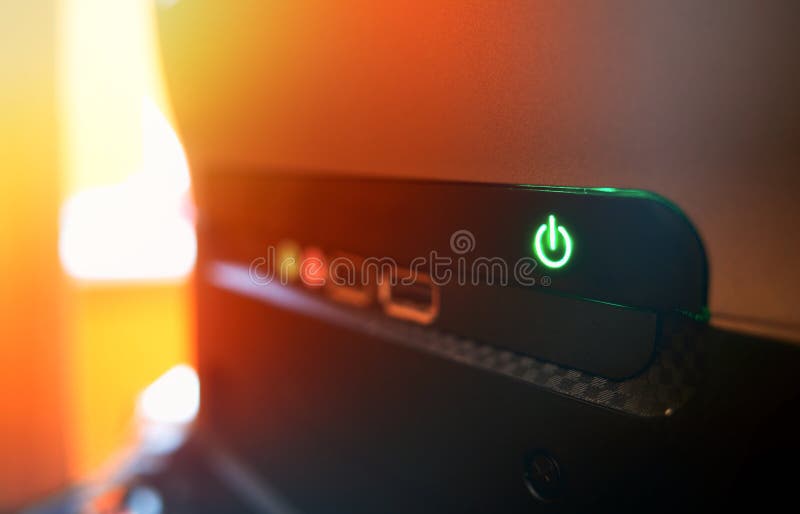 Glowing Green Computer Power Button Stock Image - Image of office ...