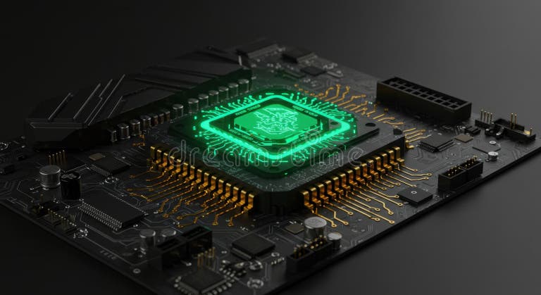 Glowing Green CPU on Motherboard Stock Illustration - Illustration of ...