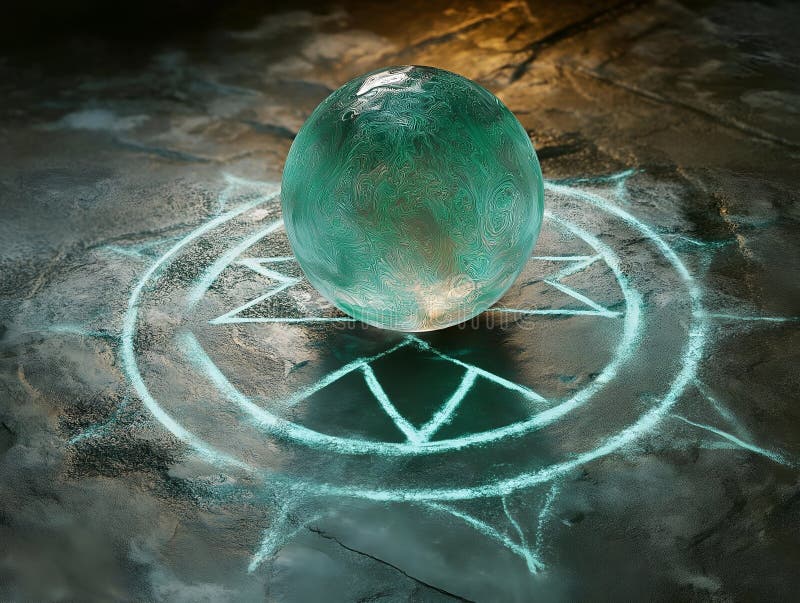 Glowing Green Crystal on a Summoning Circle, Dark Fantasy Setting Stock ...