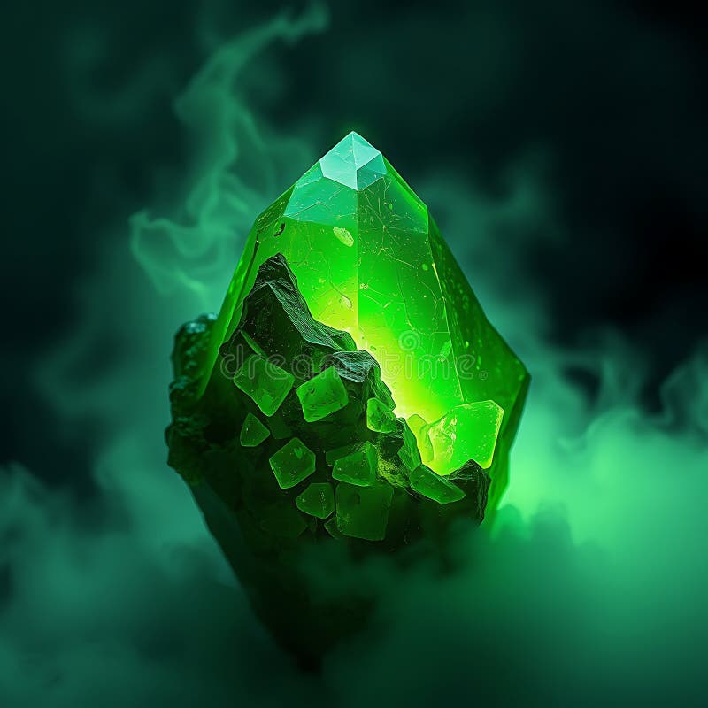 A Glowing Green Crystal Surrounded by Faint Mist Stock Illustration ...
