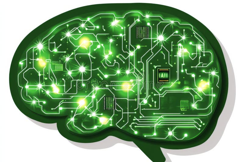 Glowing Green Digital Brain Intricate Circuits Symbolizing Neural ...