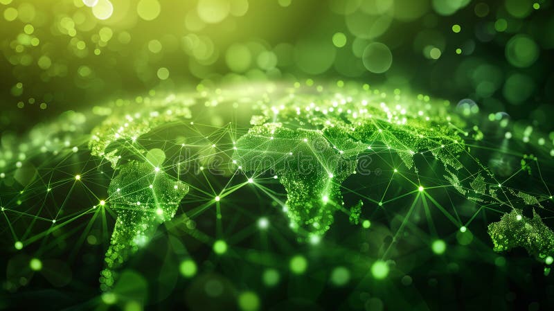 A Glowing Green Digital Map of the World Illustrating the Concept of ...