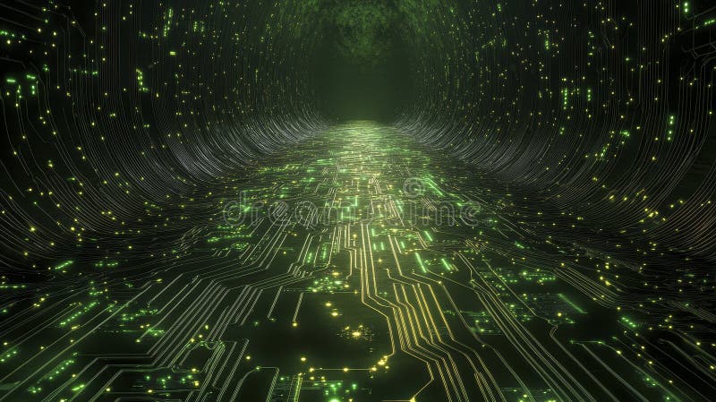 Glowing Green Digital Pathways Abstract Background Stock Illustration ...