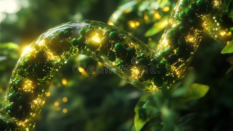 Glowing Green DNA Helix with Golden Particles Stock Illustration ...