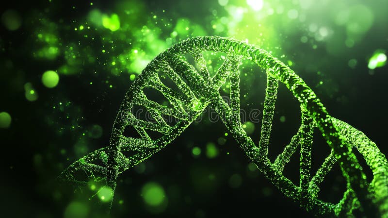 Glowing Green DNA Strand on Abstract Background Stock Illustration ...