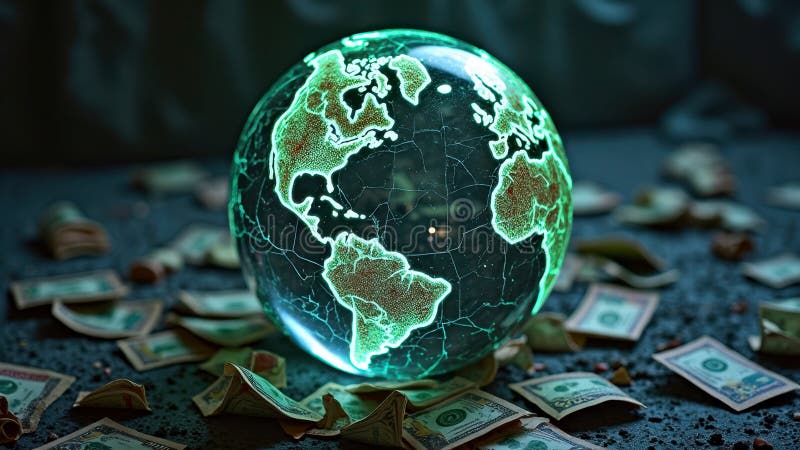 Glowing Green Earth Globe Currency Notes Symbolizing Global Economy ...