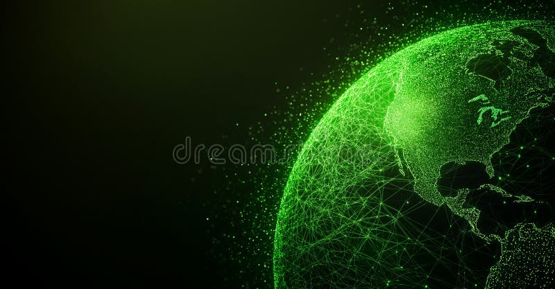 Glowing Green Earth Made from Interconnected Lines and Particles ...