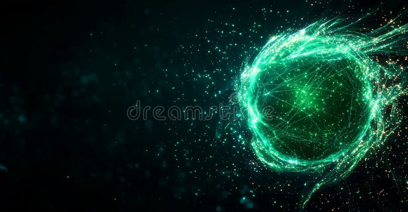 Glowing Green Earth with Swirling Light Patterns and Particles ...