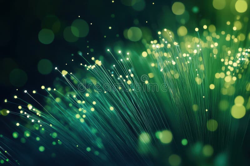 Glowing Green Fiber Optic Cables Bokeh Lights Abstract Background Stock ...