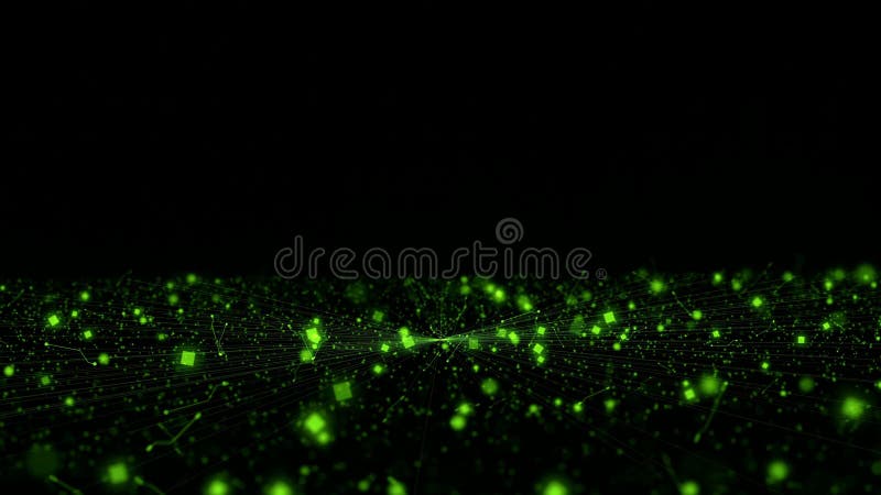 Glowing Green Geometry Line Connection Particles Wave Moving Digital ...