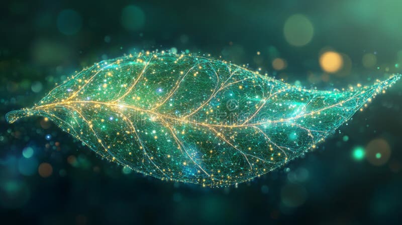 Glowing Green and Gold Abstract Leaf Particle Design Stock Illustration ...