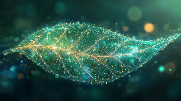 Glowing Green and Gold Abstract Leaf Particle Design Stock Illustration ...