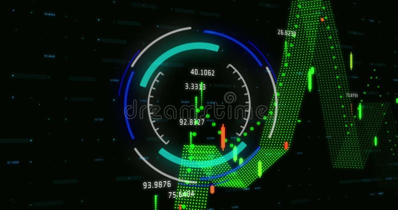 Glowing Green Graph, Processing Data and Blue Data Loading Icon on ...